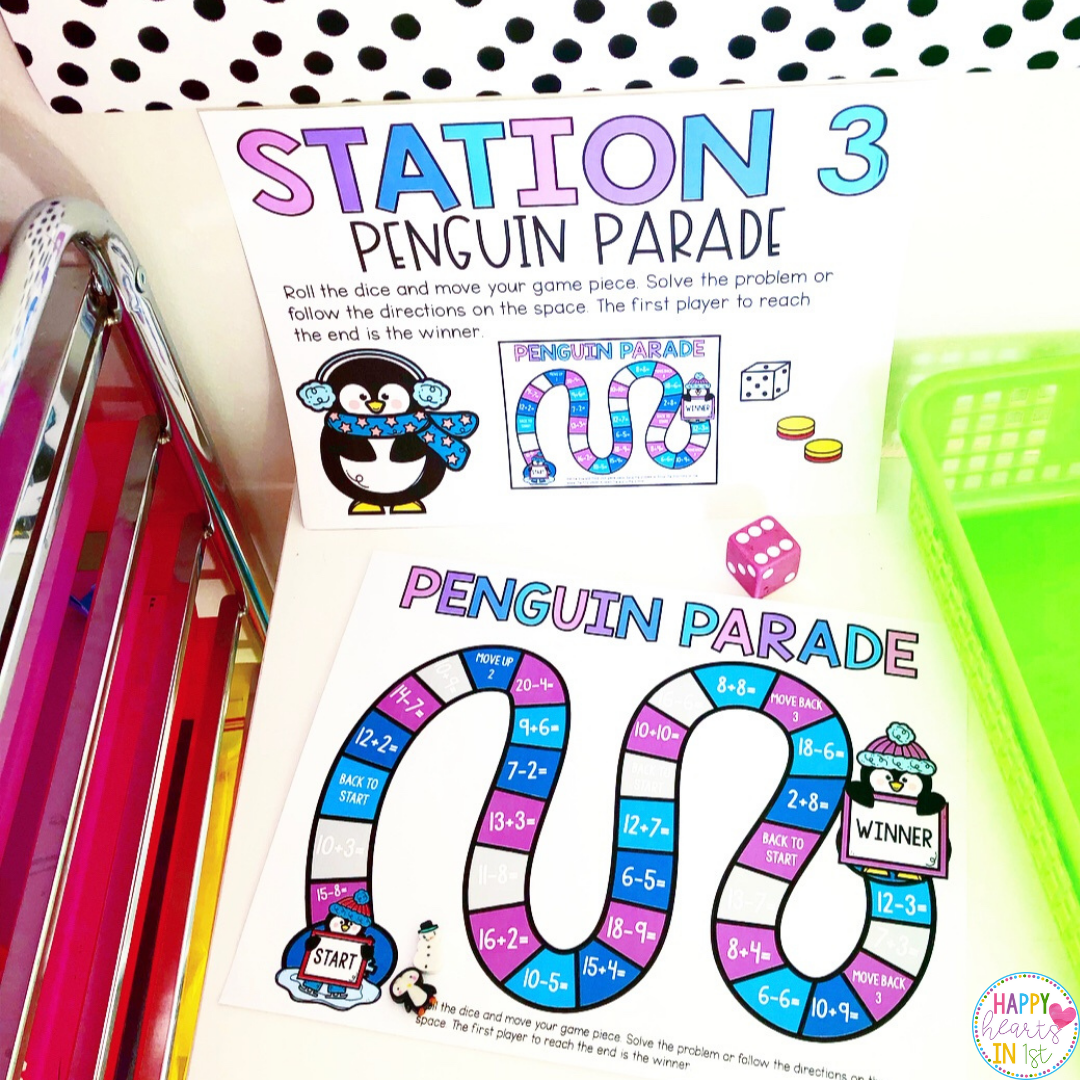 Penguin Stations and Activities - Happy Hearts in 1st