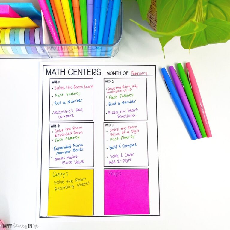 Organization Tips for Planning Math Centers - Happy Hearts in 1st